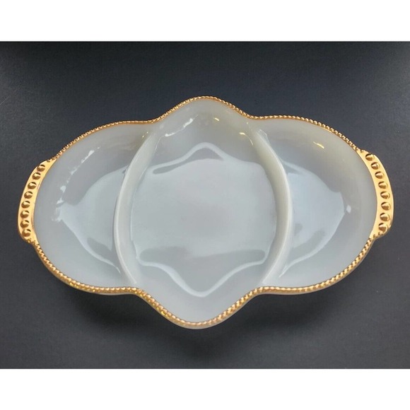 Anchor Hocking | Dining | Fire King Mcm Vtg White Milk Glass Divided ...